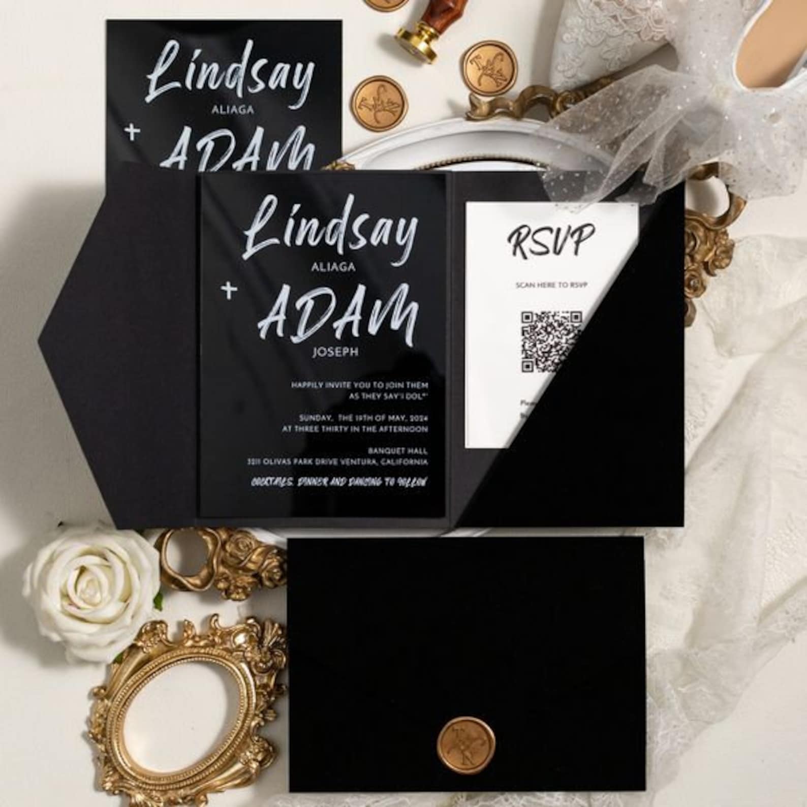 Velvet Wrap and Black Acrylic Invitation Suite, Acrylic and Velvet ...