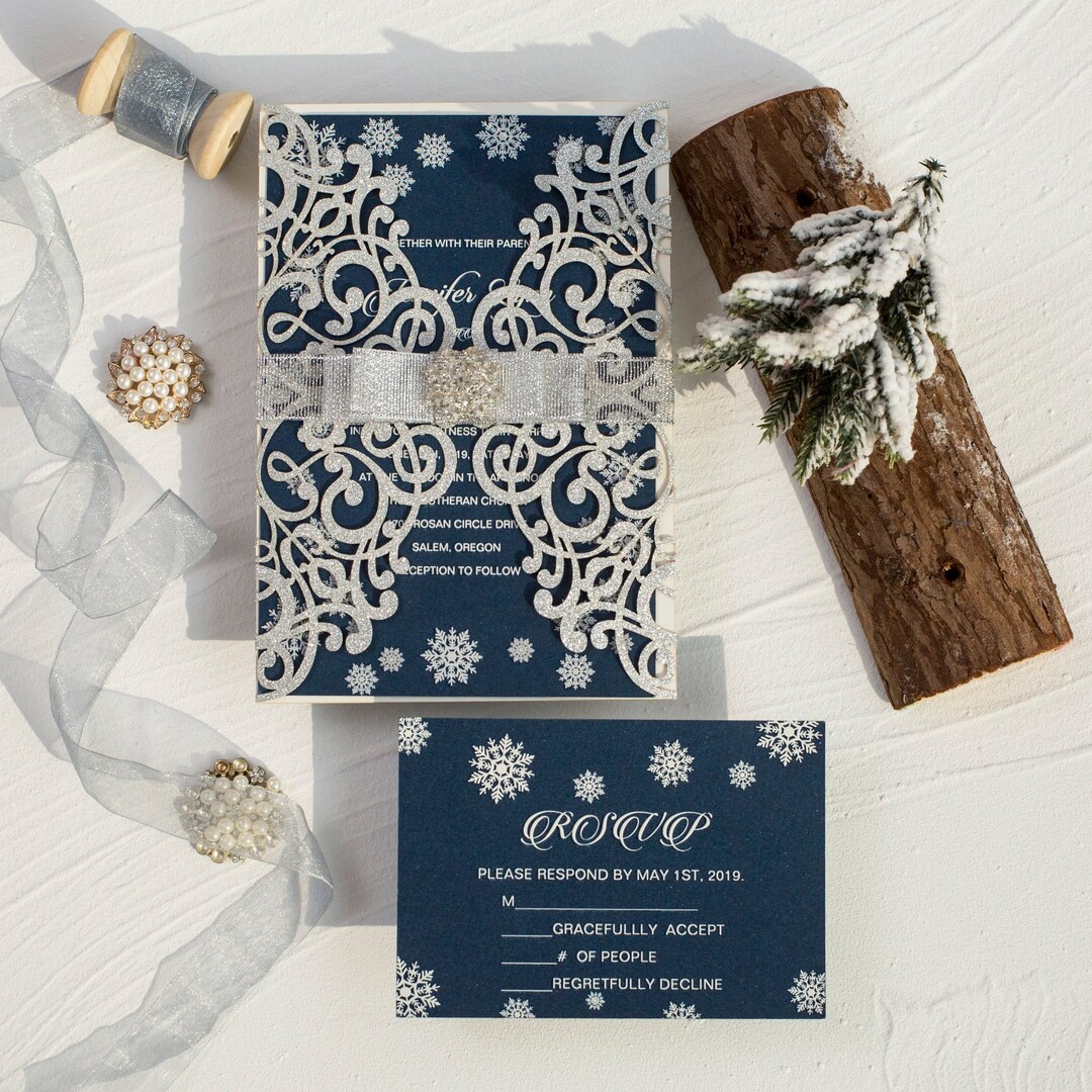 Snowflake Wedding Invitations, Glitter Snowflake Invitations, Winter ...