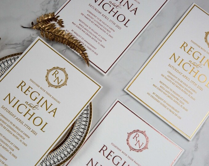 Cotton Paper Full Foil Invitations, 600gsm Cotton Invitations, Elegant ...