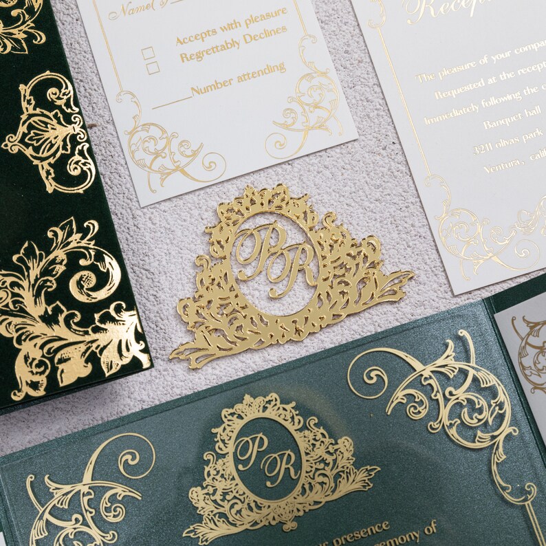 Velvet Gold Foil Wrap Invitation Suite, Easy Pocket Invitations, Velvet ...