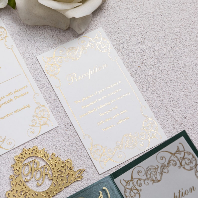 Velvet Gold Foil Wrap Invitation Suite, Easy Pocket Invitations, Velvet ...