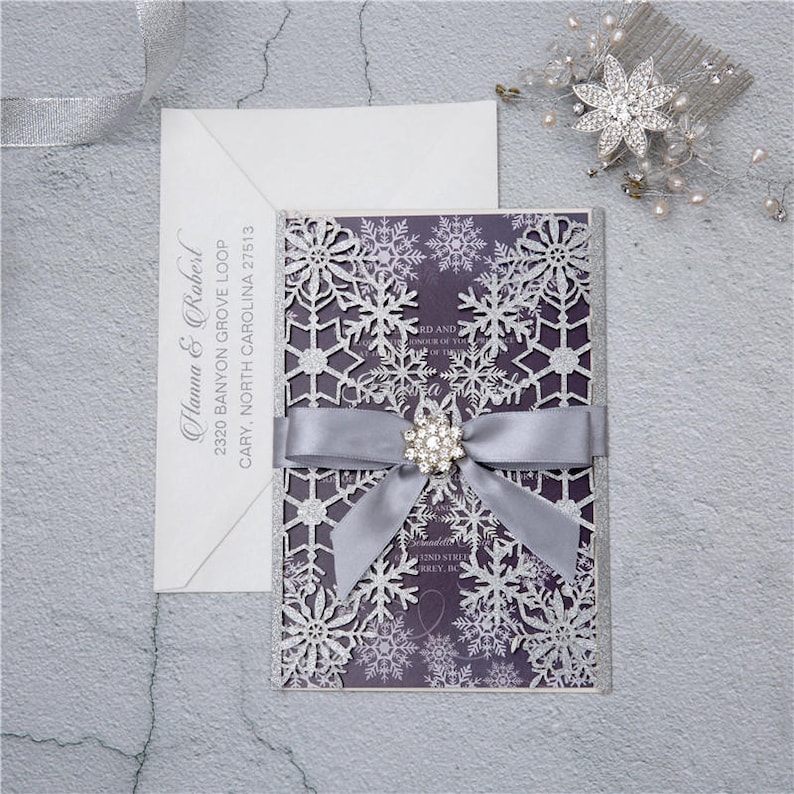 Snowflake Gatefold Wedding Invitation, Glitter Gatefold Invite, Glitter ...