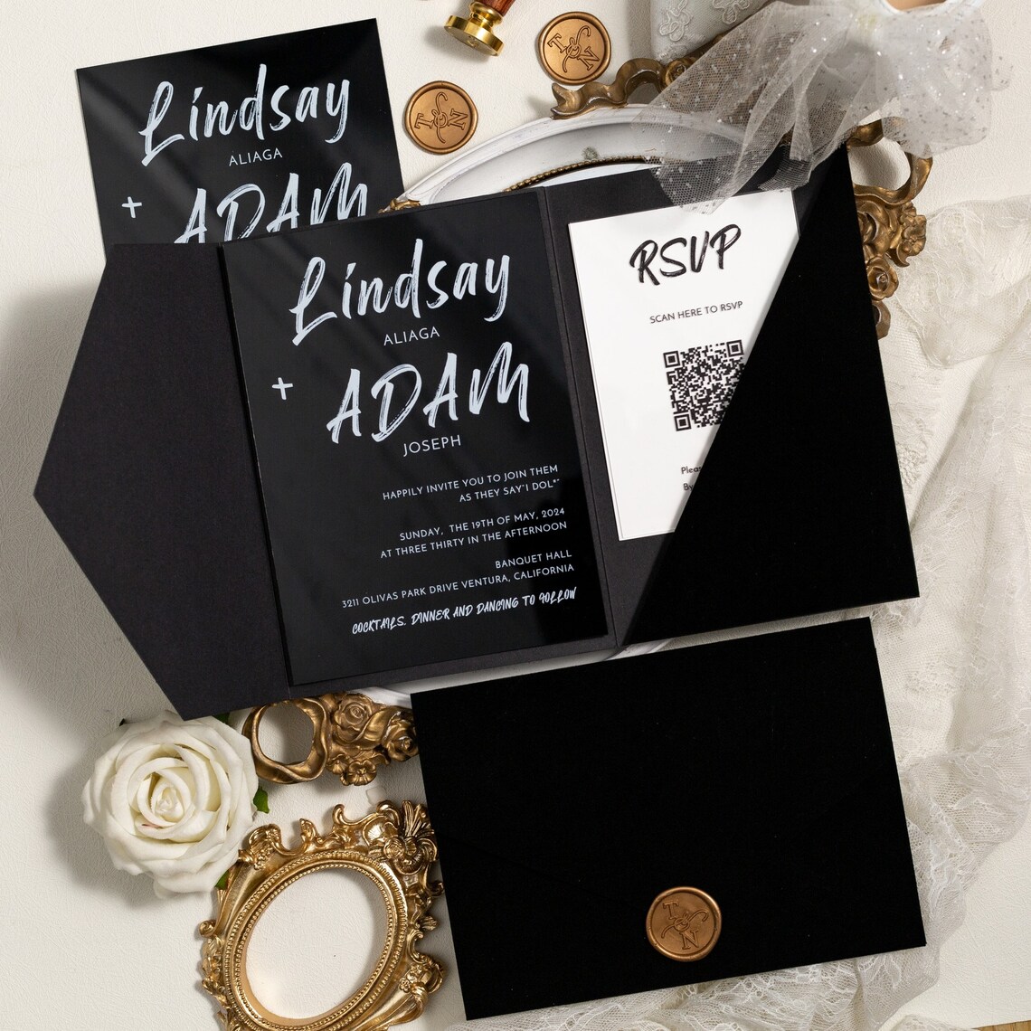 Velvet Wrap and Black Acrylic Invitation Suite, Acrylic and Velvet ...