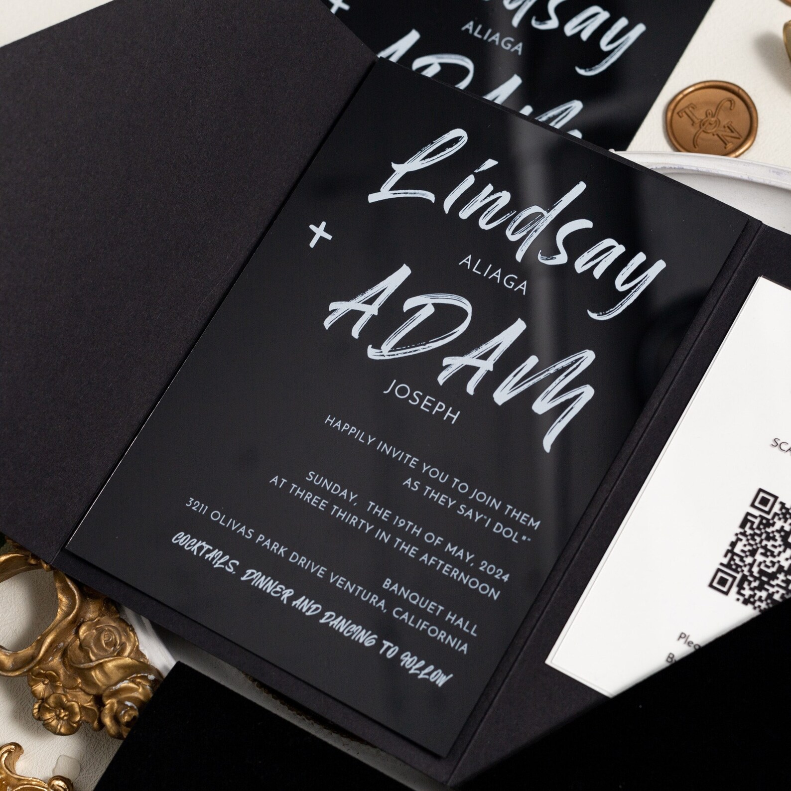 Velvet Wrap and Black Acrylic Invitation Suite, Acrylic and Velvet ...