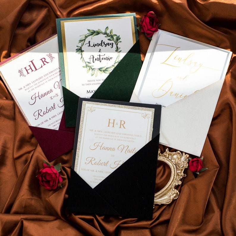 Velvet Wrap Invitation Suite, Easy Pocket Invitations, Velvet Invites ...