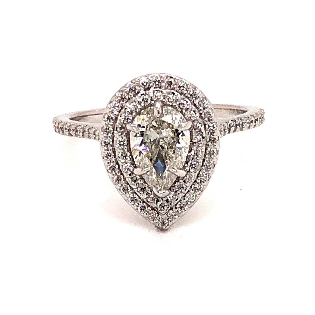 Pear Shaped Ring/ Halo Engagement Ring/ Pear Moissanite Engagement Ring ...