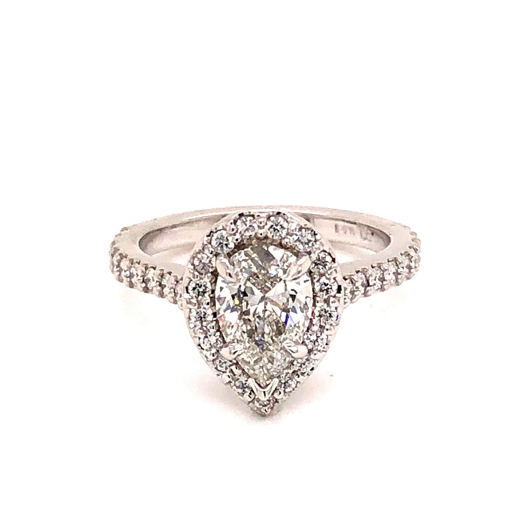 Pear Shaped Ring/ Halo Engagement Ring/ Pear Moissanite Engagement Ring ...