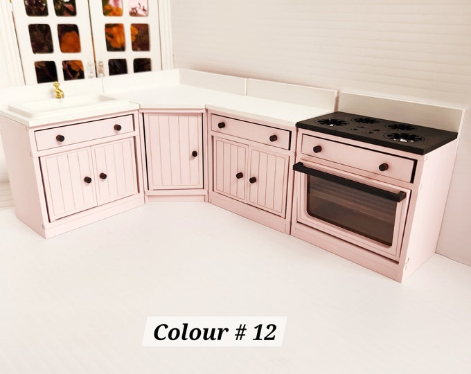 Dollhouse Miniature Kitchen Set, Blue Miniature Kitchen, Dollhouse ...