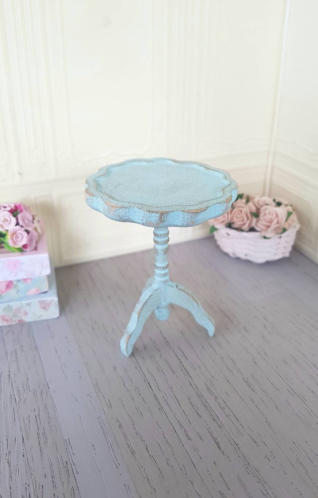 Dollhouse Table, Dollhouse Round Table, Miniature Table, Duck Egg Green ...