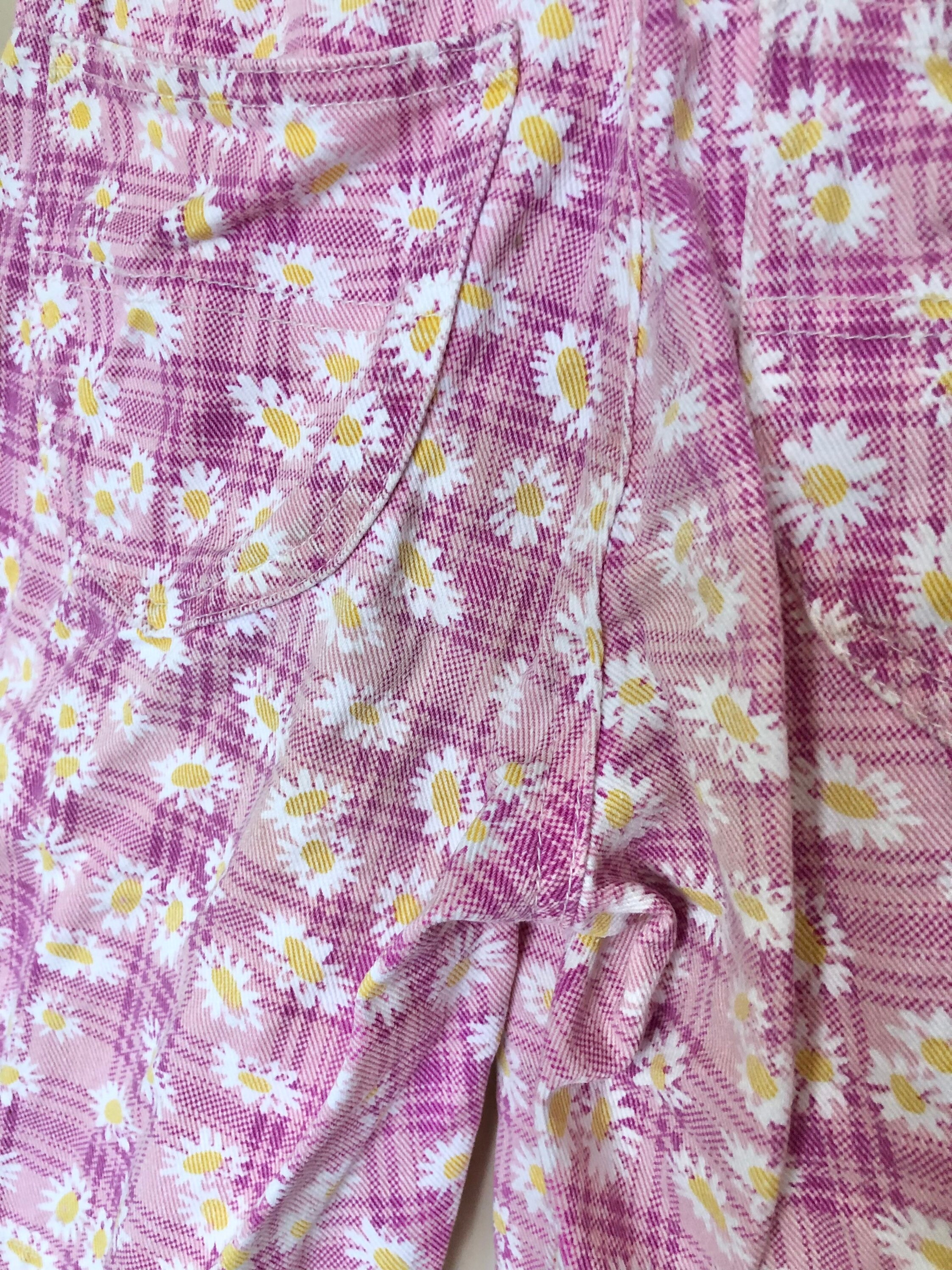 Vintage Pink Plaid Daisy Floral Shortalls Vintage Girls Overall SHORTS ...