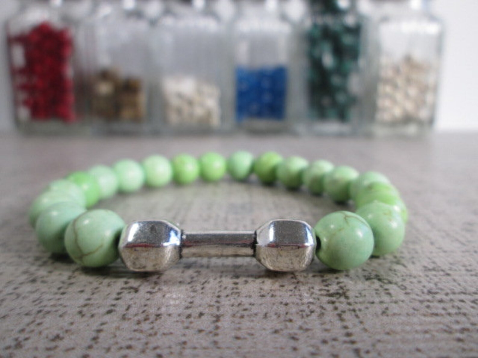 Bracelet Dumbbell Barbell Turquoise Color Howlite Natural Stone and ...