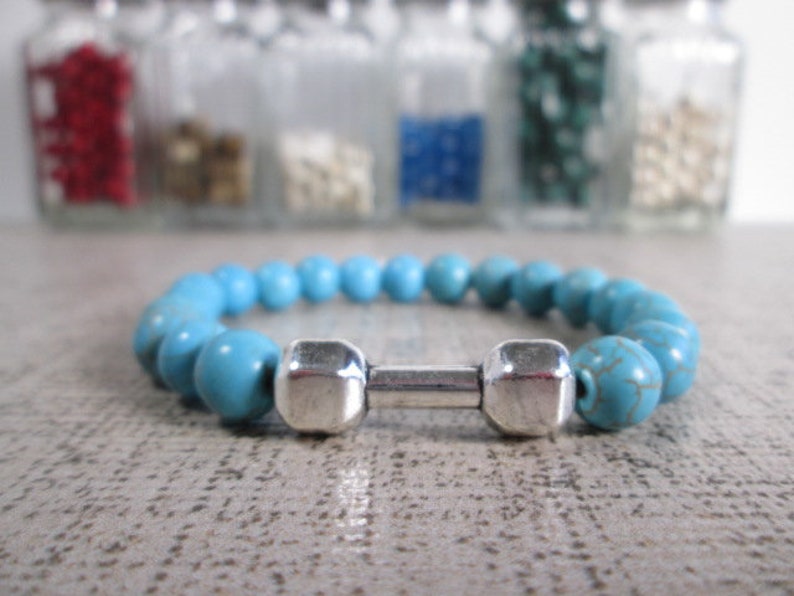 Bracelet Dumbbell Barbell Turquoise Color Howlite Natural Stone and ...
