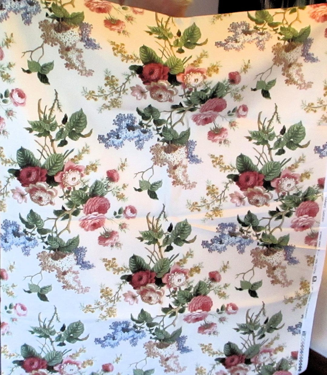 FLORAL UPHOLSTERY Fabric, Red Cabbage Roses, 2 Yards of 58 Inch Wide ...
