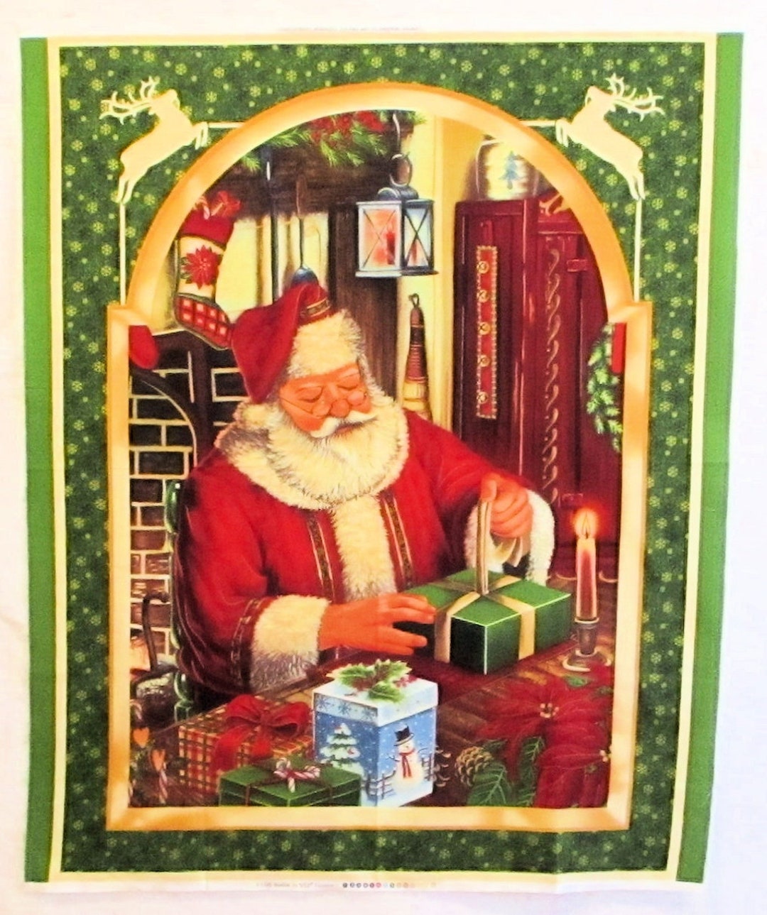 Fabric Christmas Panel, SANTA WRAPING GIFTS - Etsy