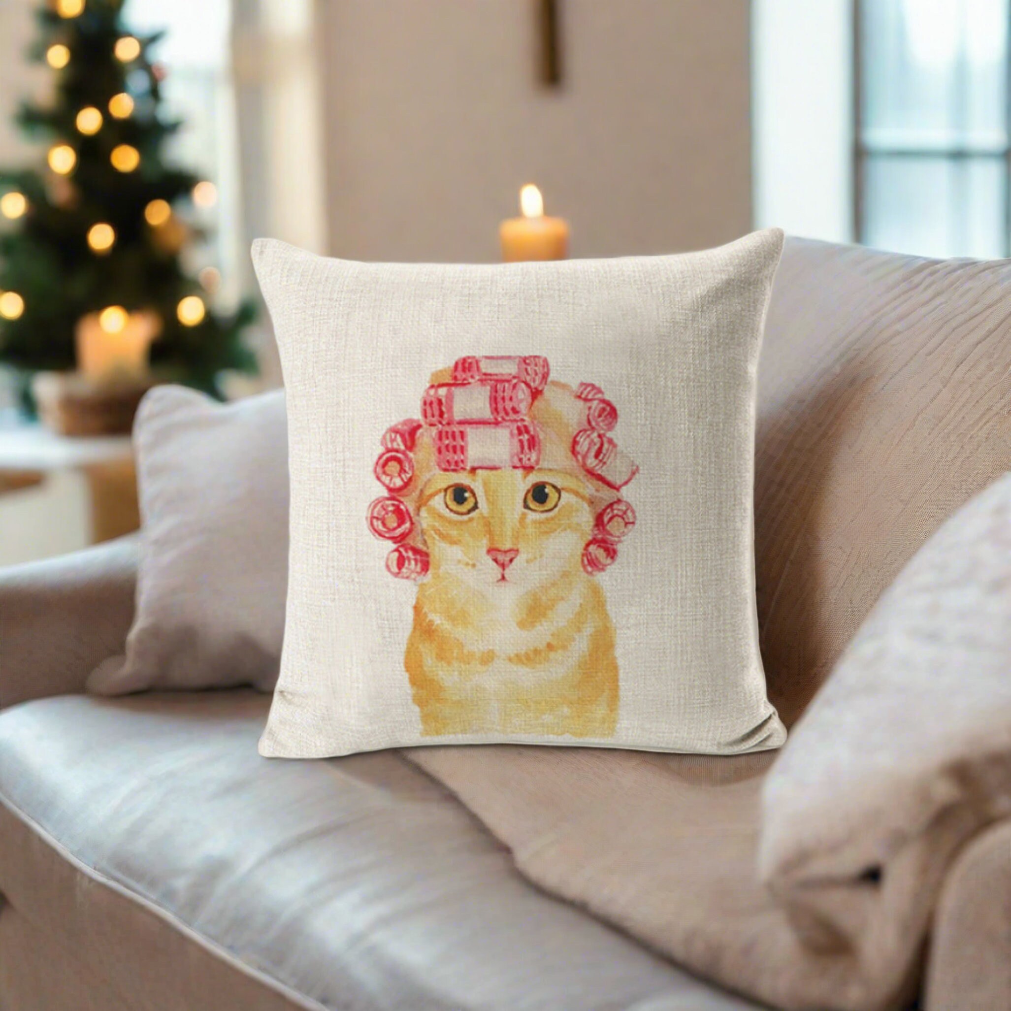 Funny Tabby Cat With Pink Hair Decorative Throw Pillow Cover Orange Cat ...