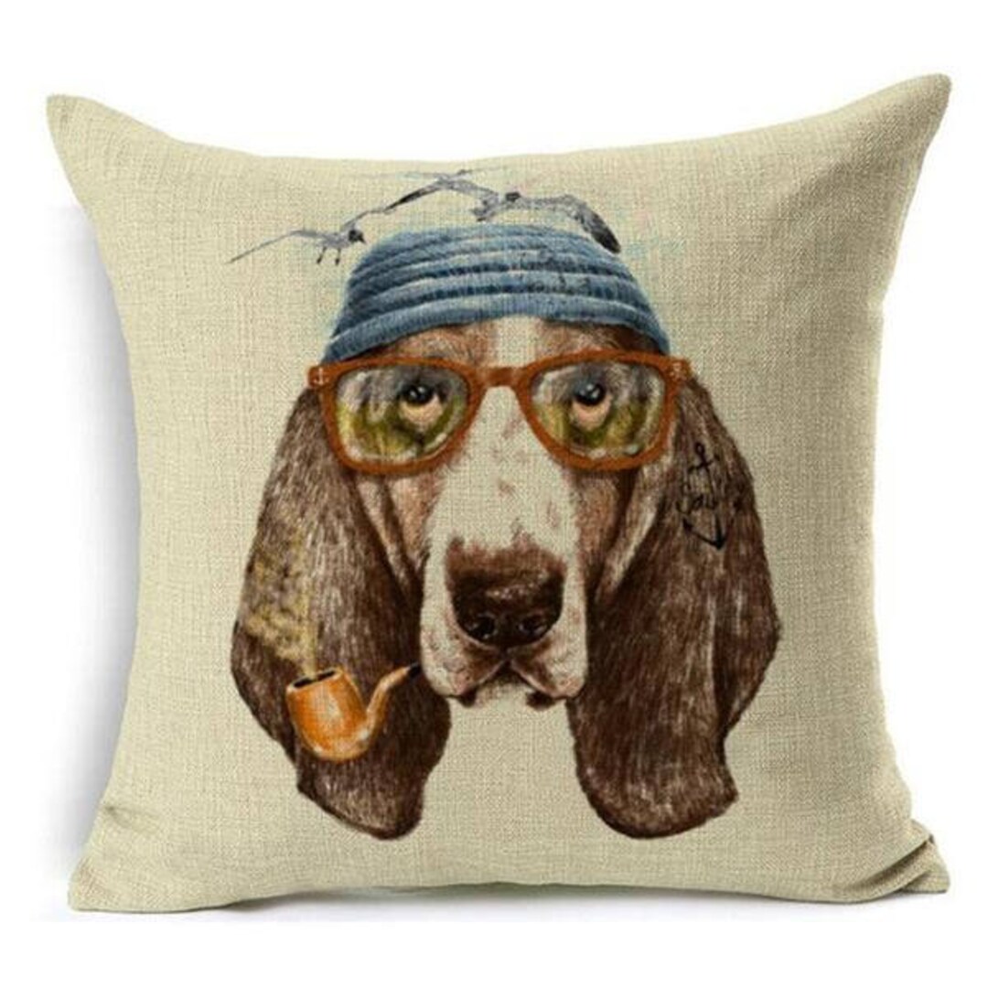 Basset Hound Sailor With Pipe and Glass Decorative Pillowcase - Etsy