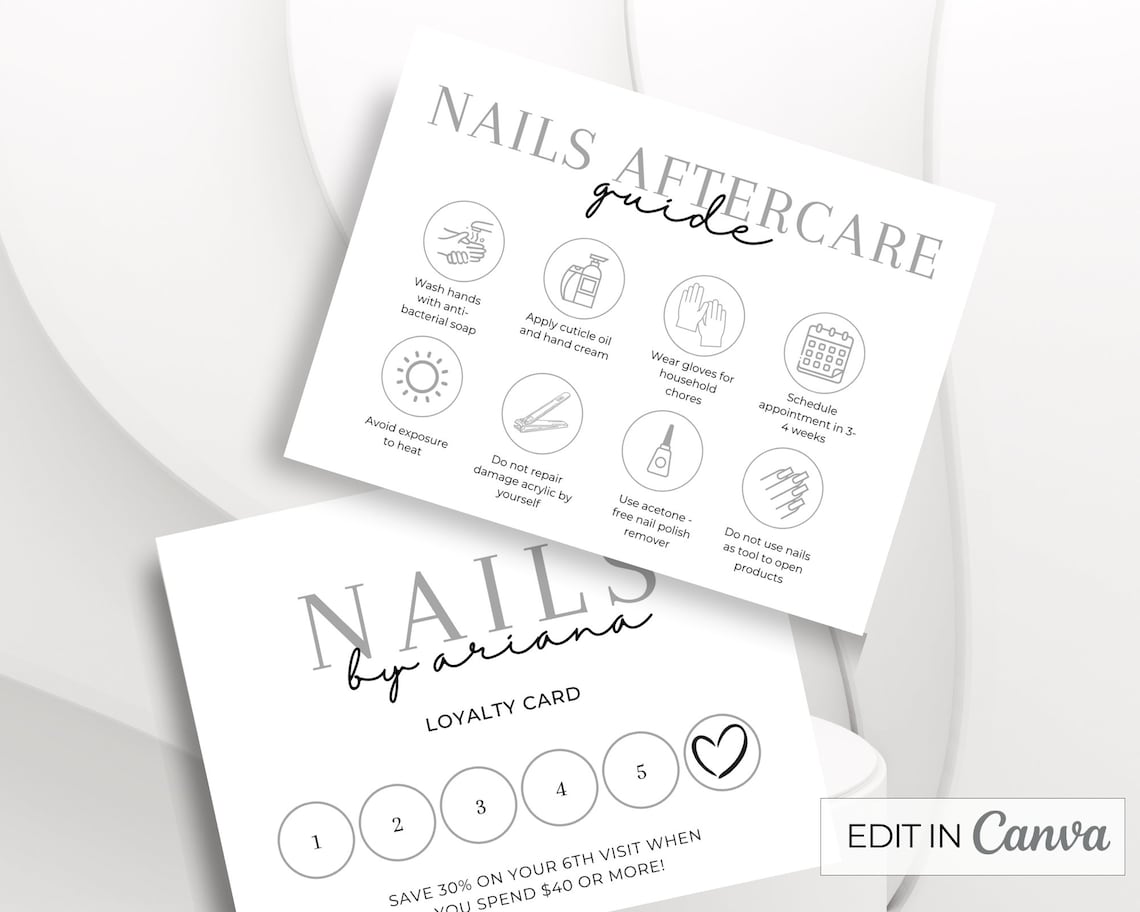 Customize Nails Aftercare Card Template, CANVA Loyalty Card, Nail Care ...