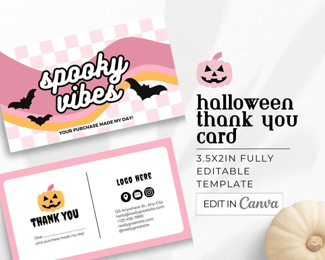 Customize Retro Halloween Business Thank You Card Canva - Etsy