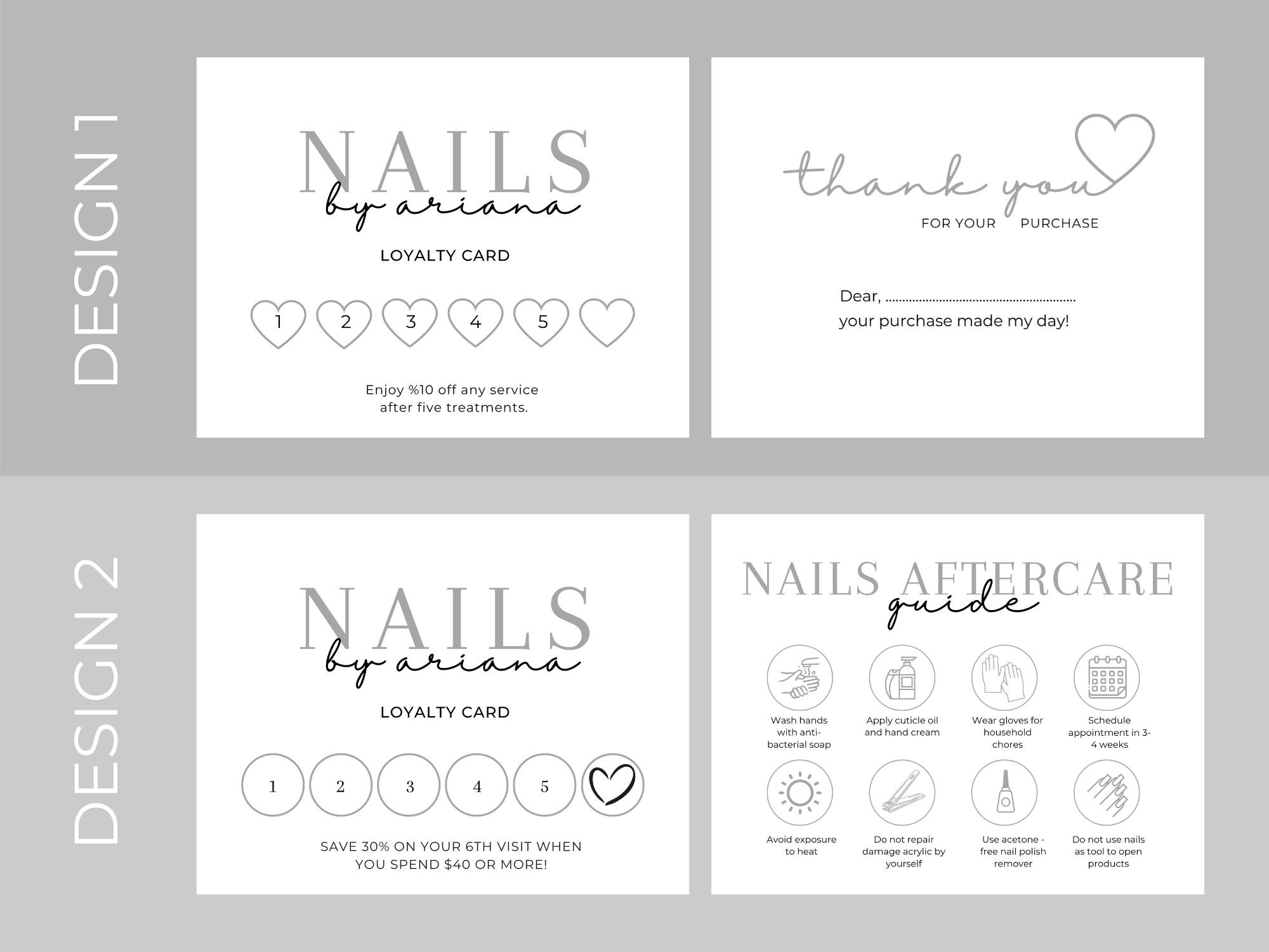 Customize Nails Aftercare Card Template, CANVA Loyalty Card, Nail Care ...