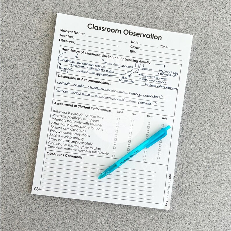 Classroom Observation Data Notepad | 50 Sheets - Etsy