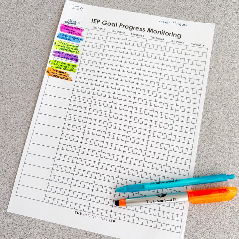 Iep Goal Progress Monitoring Data Notepad | 50 Sheets - Etsy