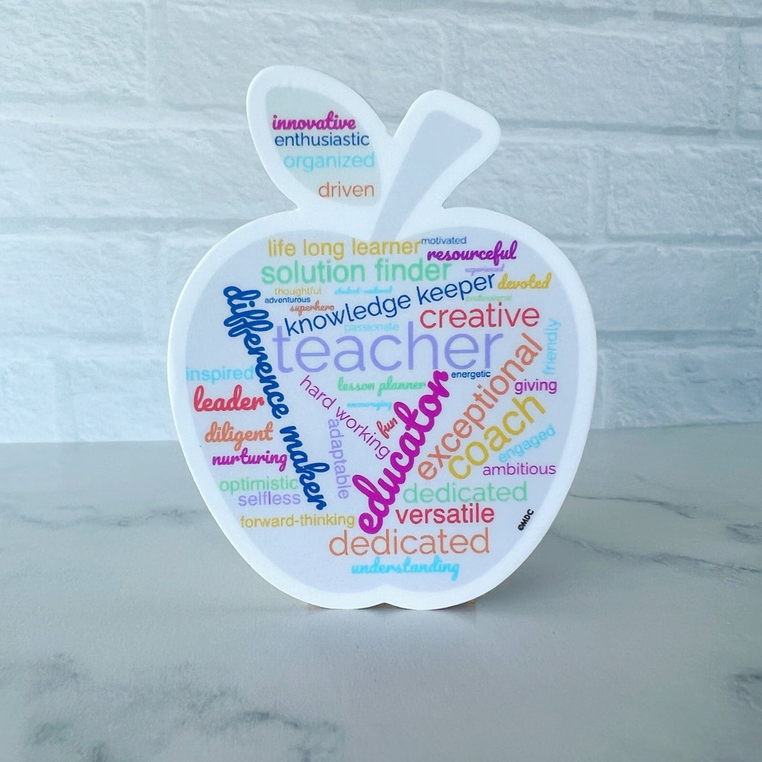 Teacher Apple Word Cloud Sticker Teacher Sticker - Etsy