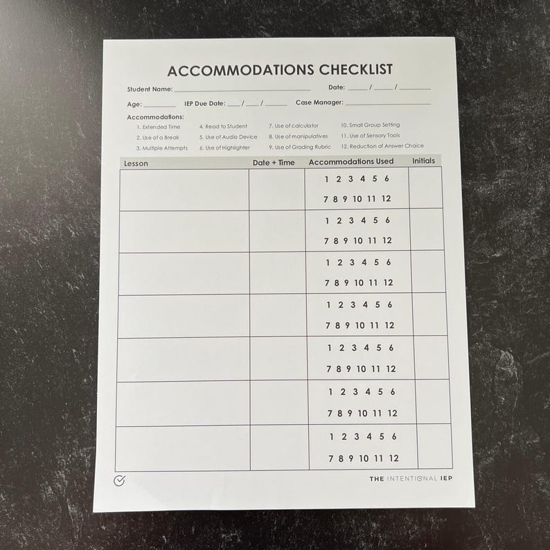 Accommodations Checklist Data Notepad | 50 Sheets - Etsy