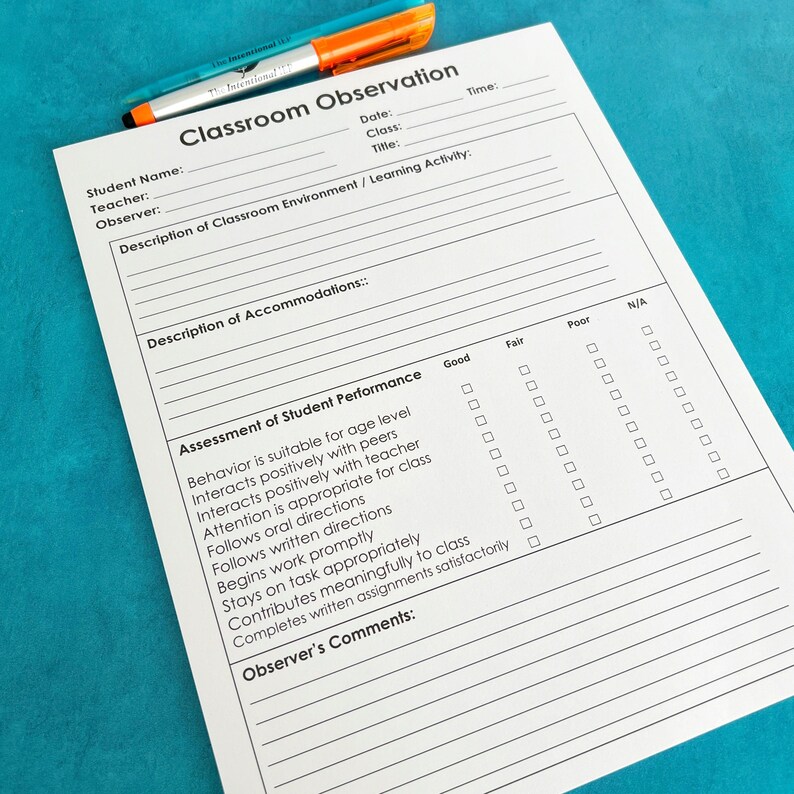 Classroom Observation Data Notepad | 50 Sheets - Etsy