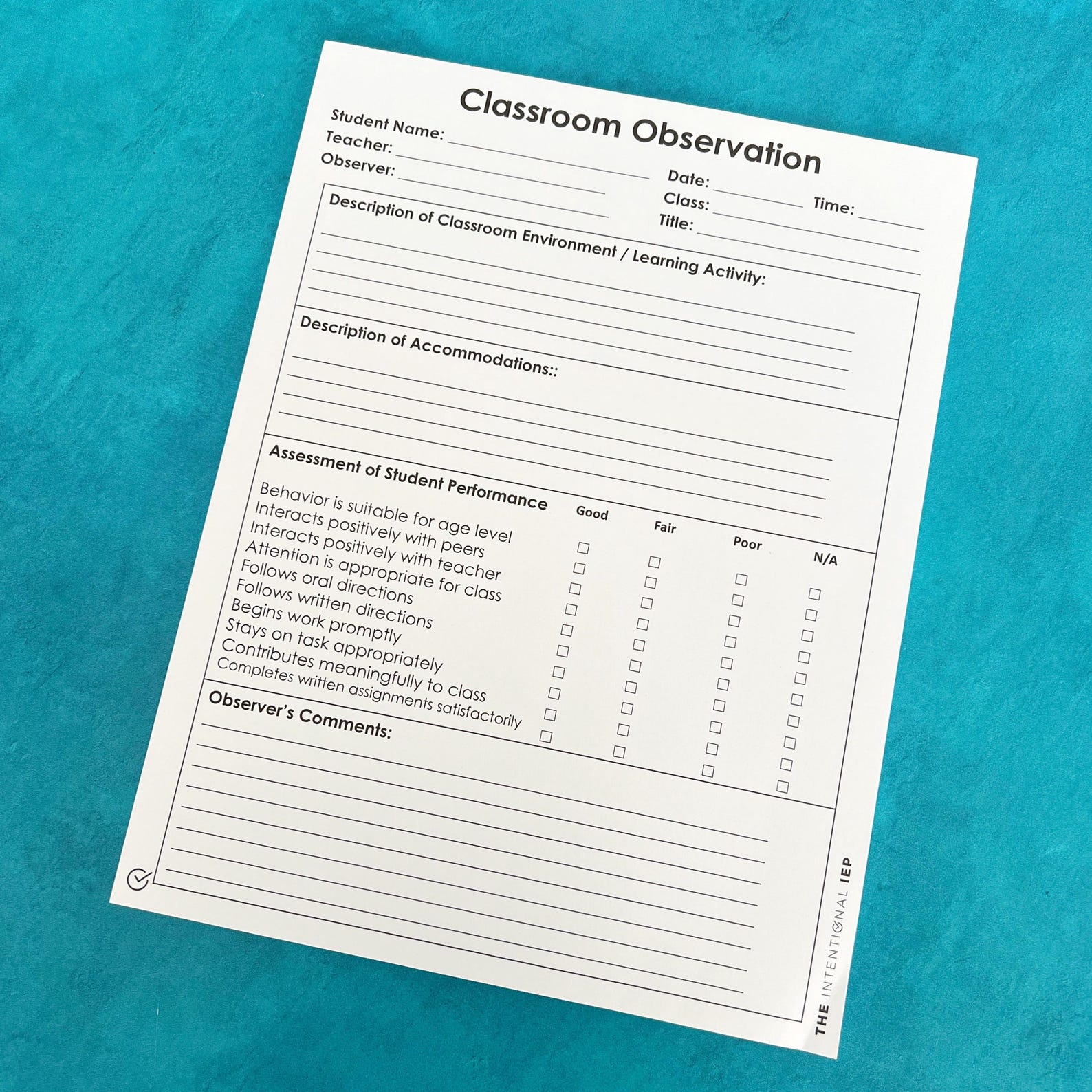 Classroom Observation Data Notepad | 50 Sheets - Etsy