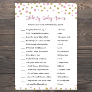 Pink Gold, Baby Shower Games, Celebrity Baby Name Game Printable, Girl ...