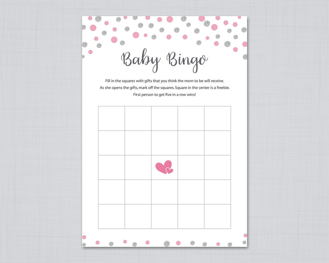 Pink Silver Baby Shower Games, Baby Bingo Cards, Printable Baby Bingo ...