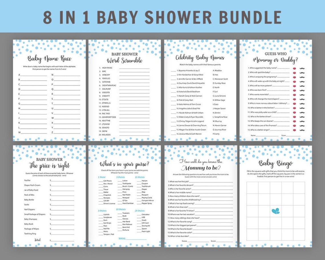 Blue Baby Shower Games Bundle 8 in 1 Printable Baby Shower - Etsy