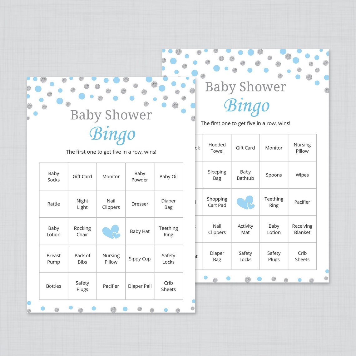 60 Prefilled Baby Bingo Cards Blue Silver Baby Shower Games | Etsy