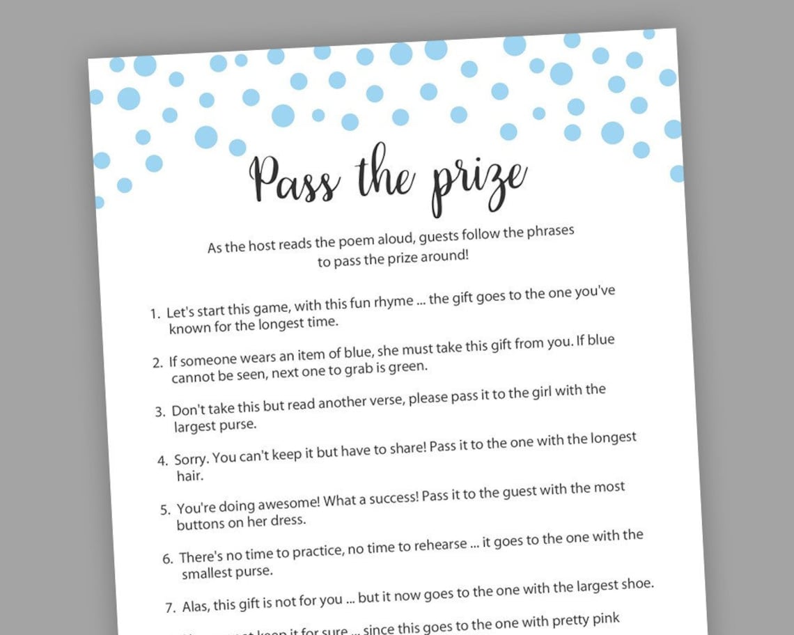 Blue Baby Shower Games Pass the Prize Boy Baby Shower Rhyme - Etsy Canada