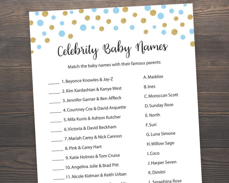 Blue Gold Baby Shower Games Celebrity Baby Name Game Baby - Etsy