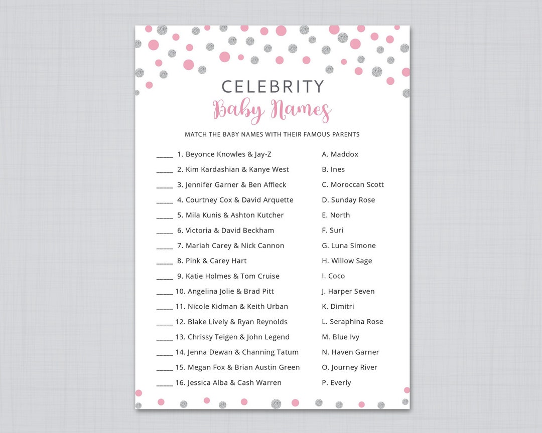 Pink Silver Baby Shower Games, Celebrity Baby Name Game, Girl Baby ...