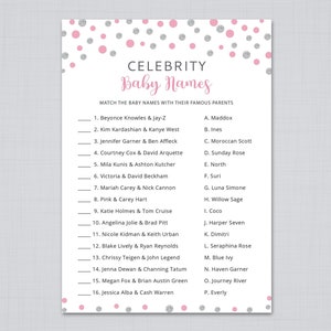 Pink Silver Baby Shower Games, Celebrity Baby Name Game, Girl Baby ...
