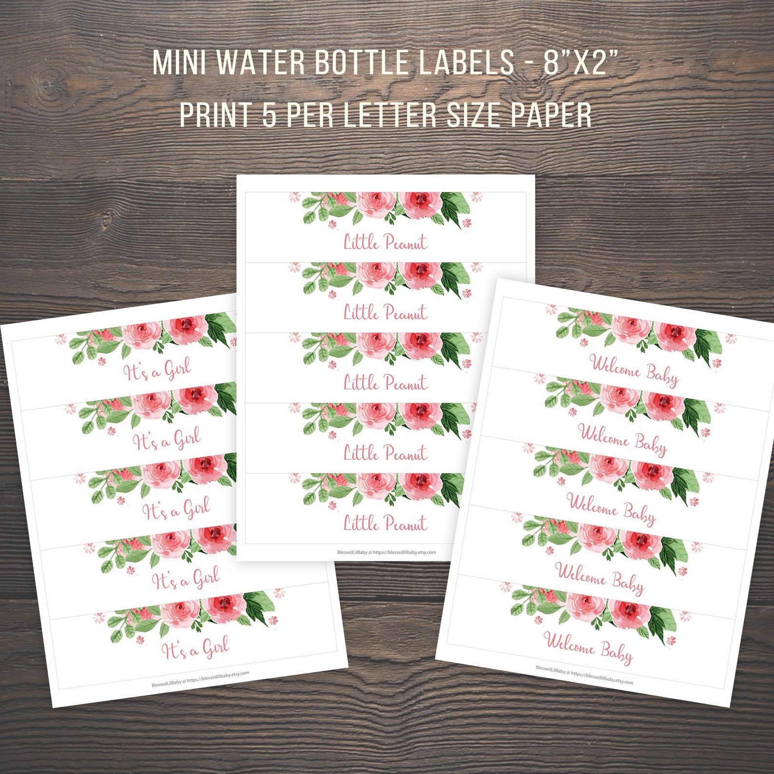 Mini Water Bottle Labels, Pink Baby Shower, Baby Girl Shower ...