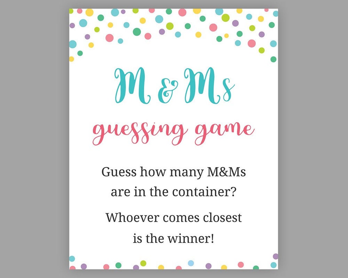 Rainbow Baby Shower Games M&ms Guessing Game Guess How Many | Etsy