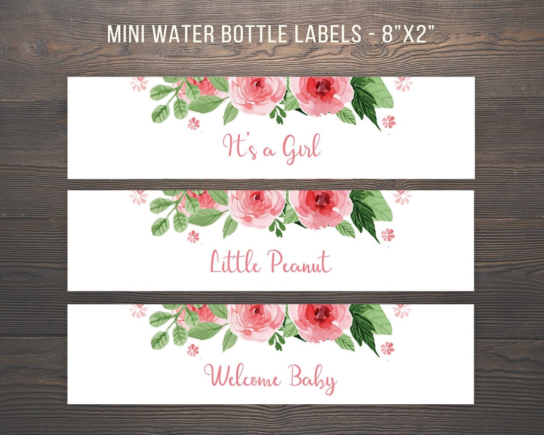 Mini Water Bottle Labels, Pink Baby Shower, Baby Girl Shower ...
