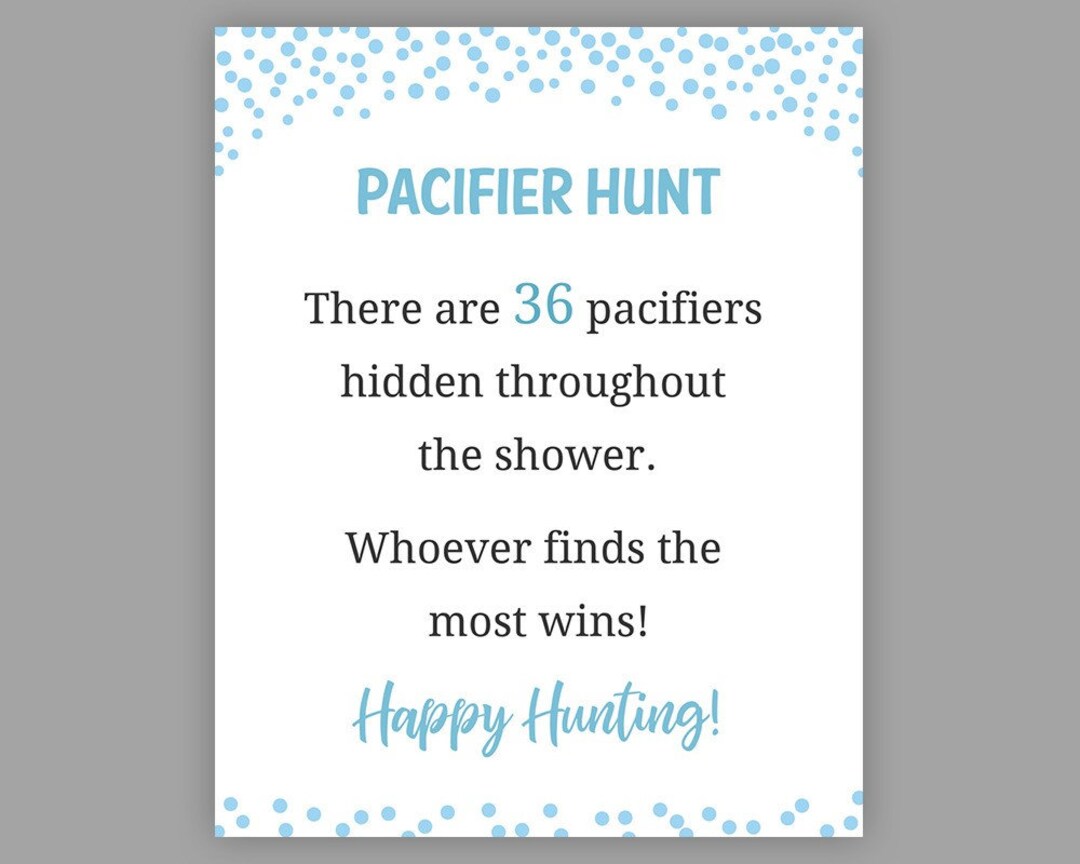 Blue Baby Shower Games, Blue Pacifier Hunt, Boy Baby Shower, Blue Polka ...