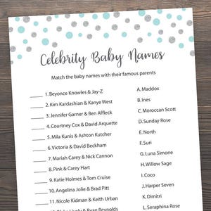 Silver Turquoise Baby Shower Game, Celebrity Baby Name Game, Boy Baby ...