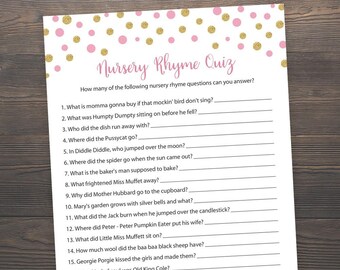 Baby Shower Nursery Rhyme Quiz Game Printable Gold Confetti - Etsy