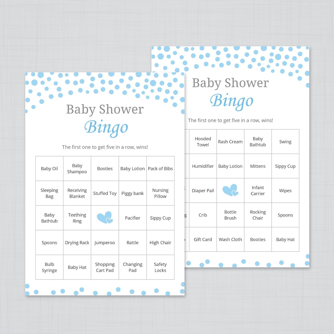 60 Prefilled Baby Bingo Cards, Blue Baby Shower Games, Boy Baby Shower ...