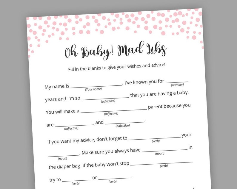 Blush Pink Baby Shower Games Oh Baby Mad Libs Printable - Etsy