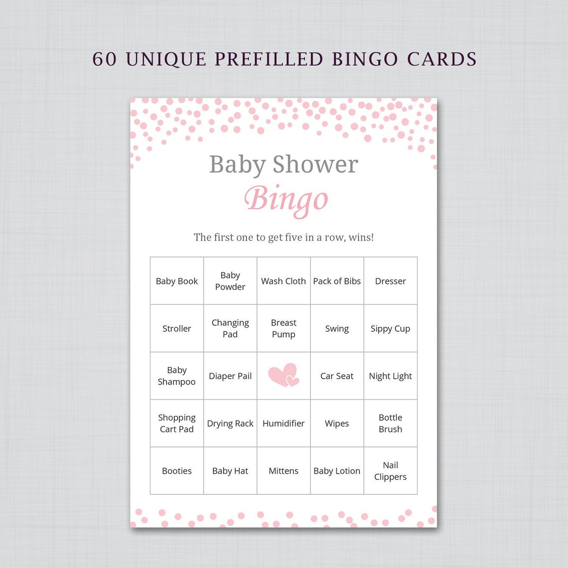60 Prefilled Baby Bingo Cards Blush Pink Baby Shower Girl - Etsy