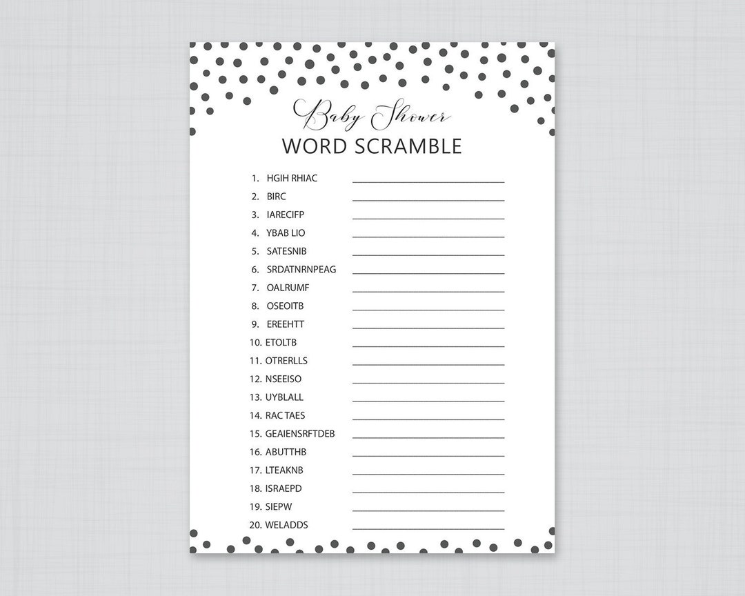 Baby Word Scramble, Word Scramble Baby Shower Game, Baby Scrambled Word ...