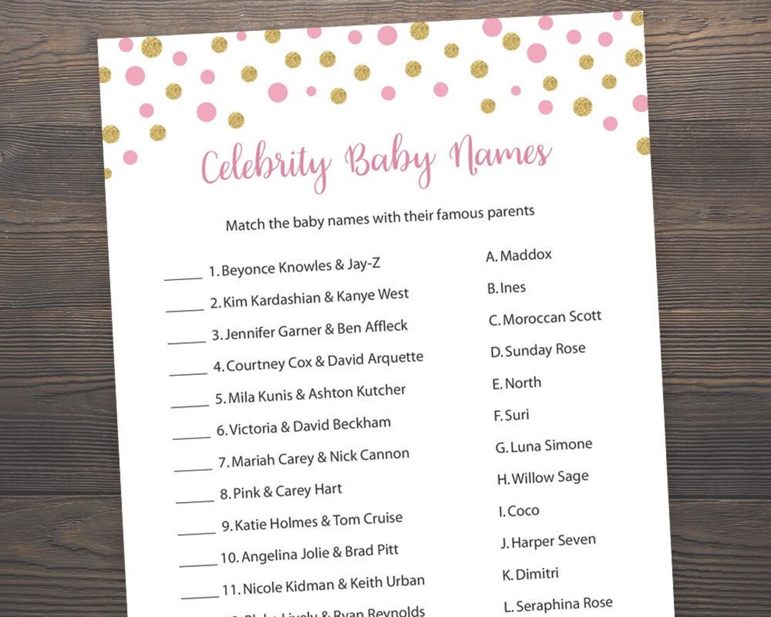 Pink Gold, Baby Shower Games, Celebrity Baby Name Game Printable, Girl ...