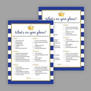 Royal Baby Shower Games, Whats on Your Phone, Little Prince, Printable ...
