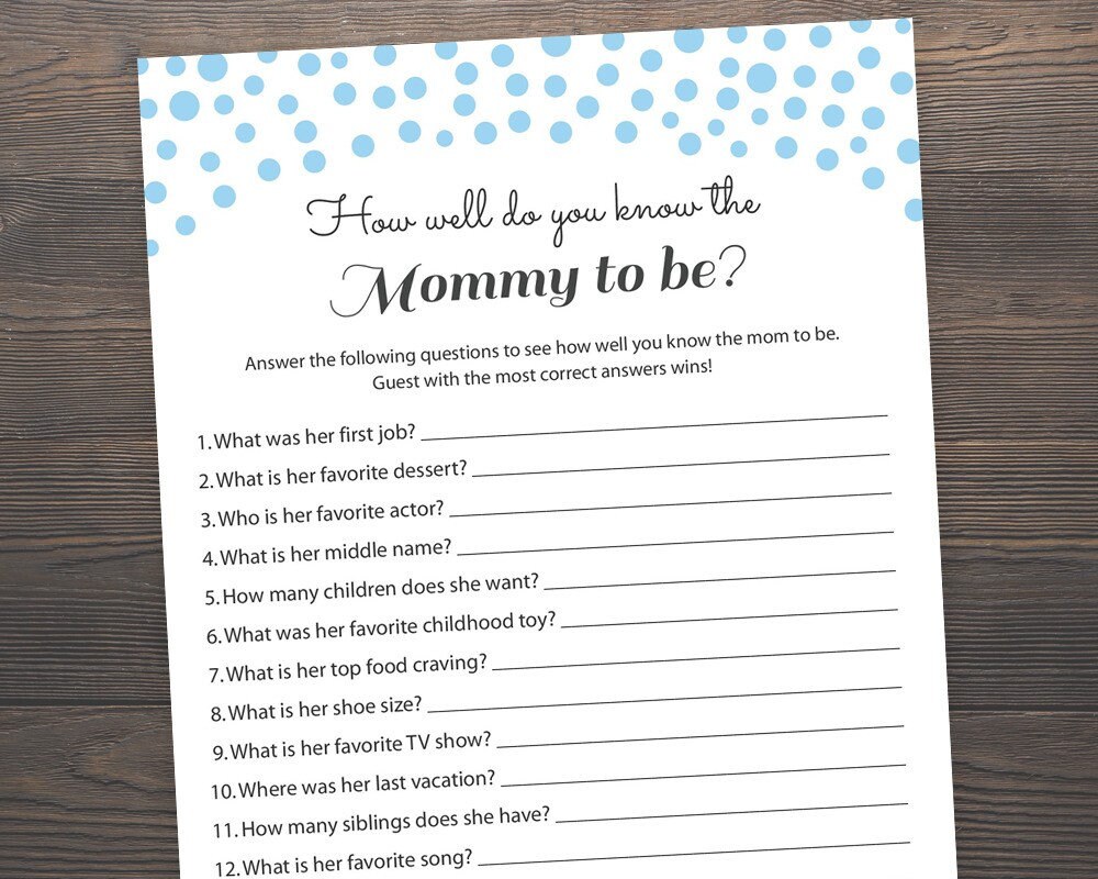 Blue Baby Shower Games, Who Knows Mommy Best, Baby Boy Shower Game, How ...